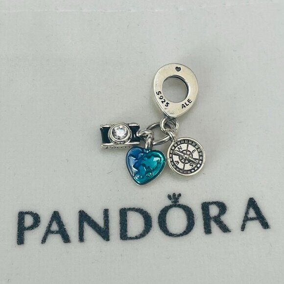 Pandora | Jewelry | Pandora Camera Heart Compass Triple Dangle Charm ...